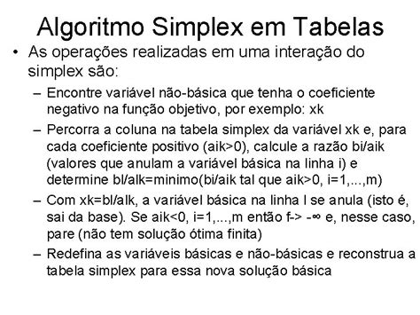 Algoritmo Simplex Em Tabelas Prof Ricardo Santos Algoritmo