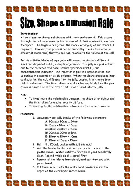 Size Shape Diffusion Rate