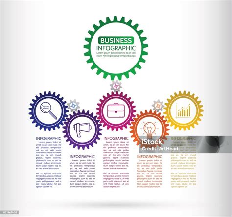 기어 Infographic를 추상화 합니다 비즈니스 프레 젠 테이 션 또는 정보 배너에 대 한 통합 된 기어와 아이콘 메커니즘 0명에 대한 스톡 벡터 아트 및 기타 이미지