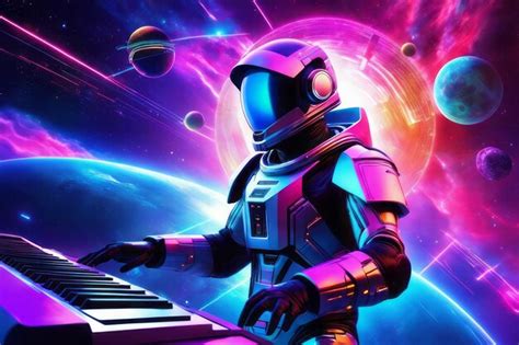 dj cyborg play in synthesizer music illustrations created with generative ai software premium