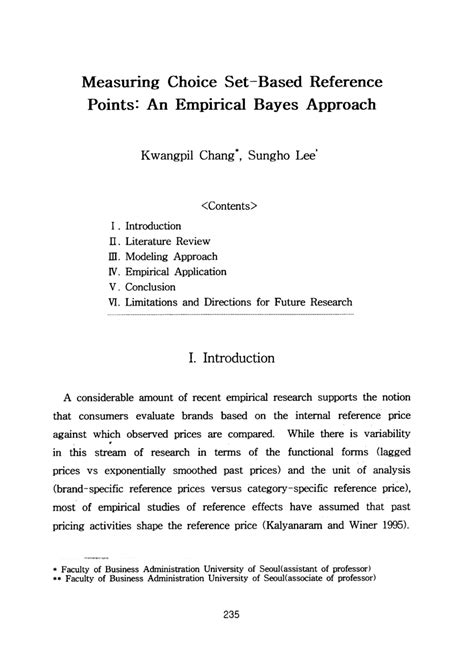 Pdf Measuring Choice Set Based Reference Points An Empirical Bayes
