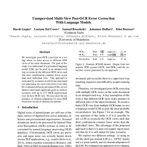 Unsupervised Multi View Post Ocr Error Correction With Language Models Acl Anthology