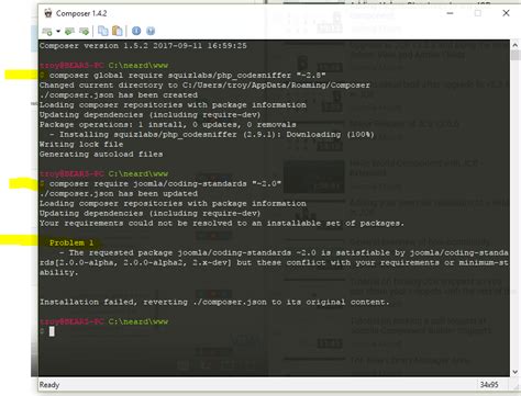 can t install coding standards per readme · issue 215 · joomla coding