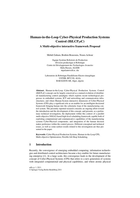 Pdf Human In The Loop Cyber Physical Production Systems Control Hilcp2sc A Multi Objective