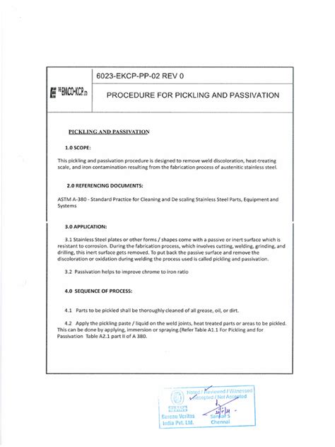 Pickling And Passivation Procedure Pdf