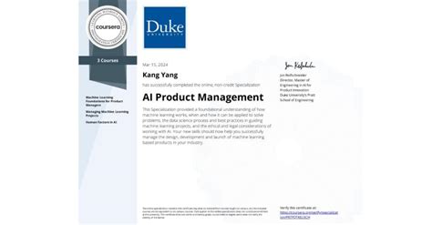 Kang Yang On Linkedin Completion Certificate For Ai Product Management