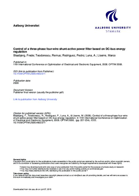 Pdf Three Phase Four Wire Active Power Filter Control