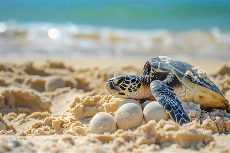 Premium Photo Turtle Laying Eggs On The Beautiful Beach