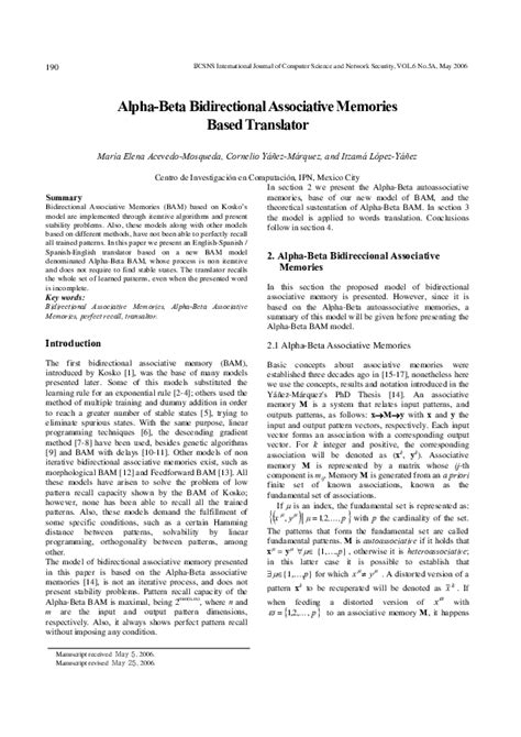 Pdf Alpha Beta Bidirectional Associative Memories