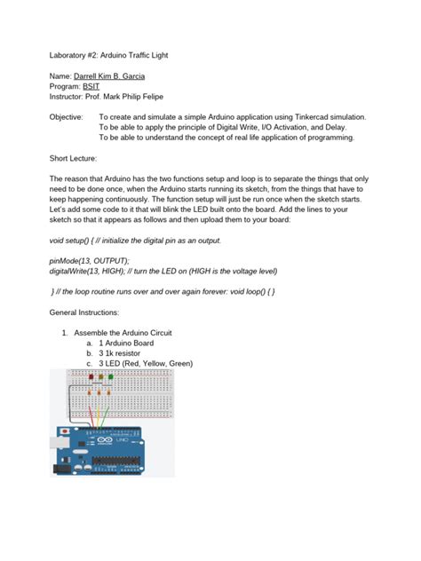 Laboratory 2 Arduino Traffic Light Pdf Arduino Light Emitting Diode