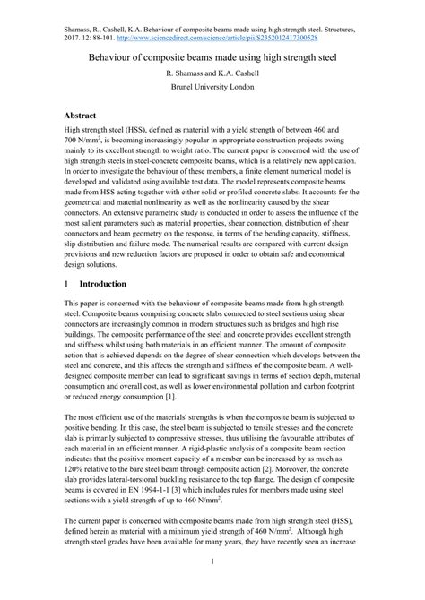 Pdf Behaviour Of Composite Beams Made Using High Strength Steel
