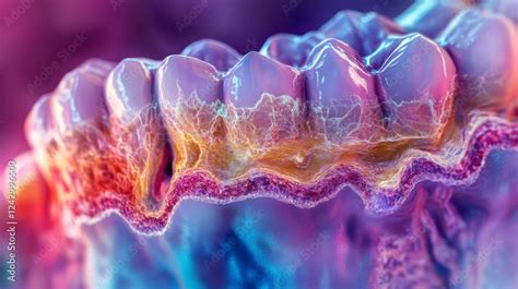 Artistic Cross Section Of Tooth Structure Laboratory Scientific Visualization Colorful Close Up