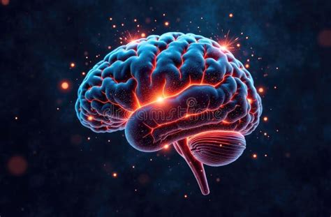 Dynamic Brain Illustration Showcasing Neural Connections And Vibrant Energy Pulses Stock