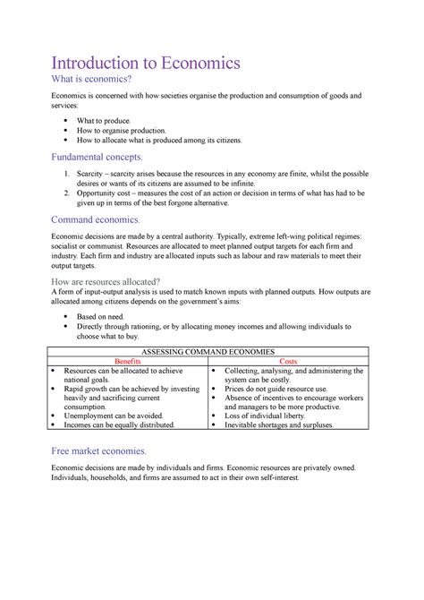 Lecture Notes Introduction To Economics What Is Economics Economics Is Concerned With How