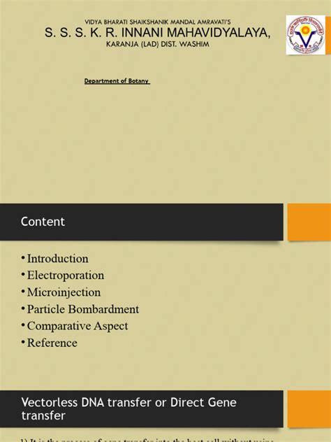 Samruddhi B Vectorless Dna Transfer Techniques Pdf Life Sciences Cell Biology