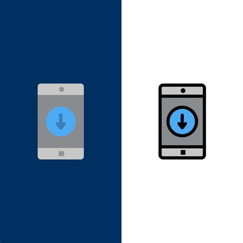 Application Mobile Mobile Application Down Arrow Icons Flat And Line Filled Icon Set Vector Blue