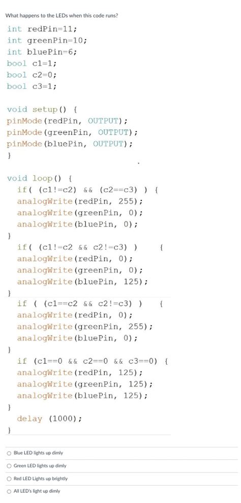 What Happens To The LEDs When This Code Runs Blue Chegg Com
