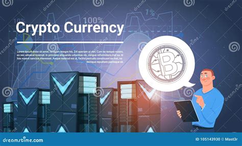 Man In Data Center Bitcoin Mining Farm Digital Crypto Currency Modern Web Money Concept Stock