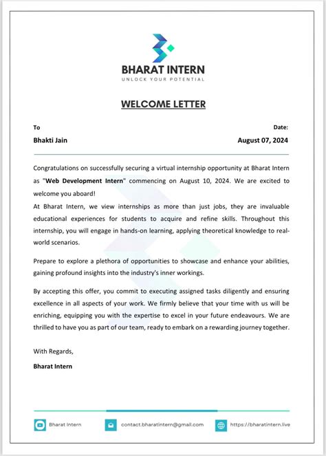 Bhakti Jain On Linkedin Bharatintern Offerletter Webdevelopment Internship