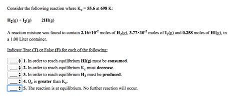 Solved Consider The Following Reaction Where K C 55 6 At