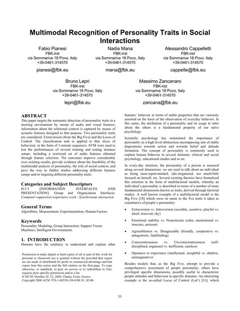 (PDF) Multimodal Recognition of Personality Traits in Social Interactions