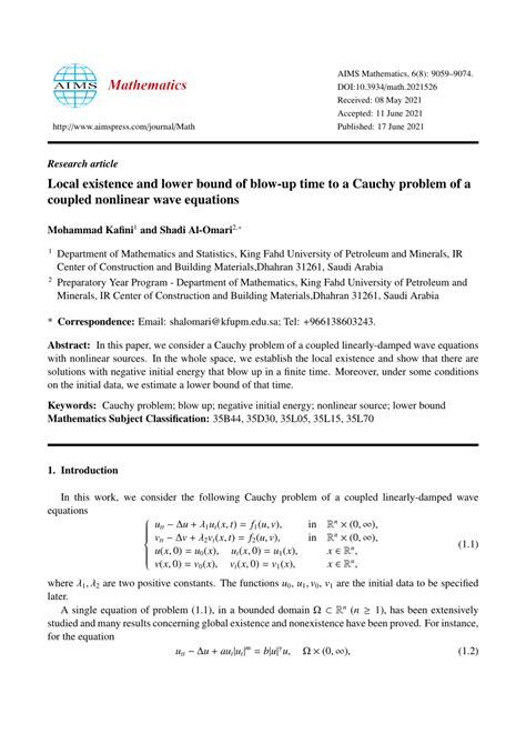 Pdf Local Existence And Lower Bound Of Blow Up Time To A Cauchy