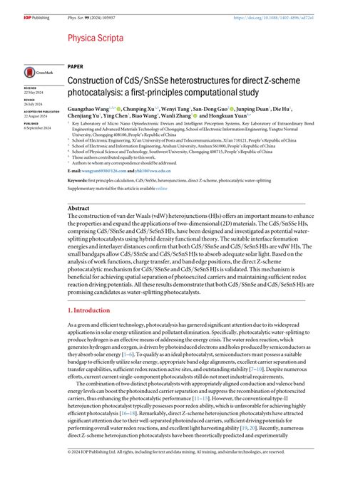 Construction Of Cdssnsse Heterostructures For Direct Z Scheme