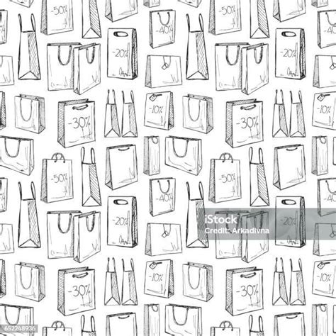 스케치 스타일에서 쇼핑 봉투로 완벽 한 패턴입니다 벡터 일러스트입니다 가방에 대한 스톡 벡터 아트 및 기타 이미지 가방 검은색 그리기 Istock