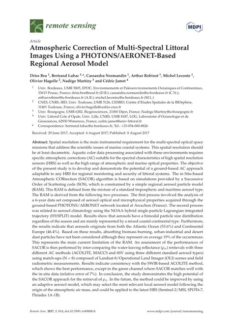 pdf atmospheric correction of multi spectral littoral images using a