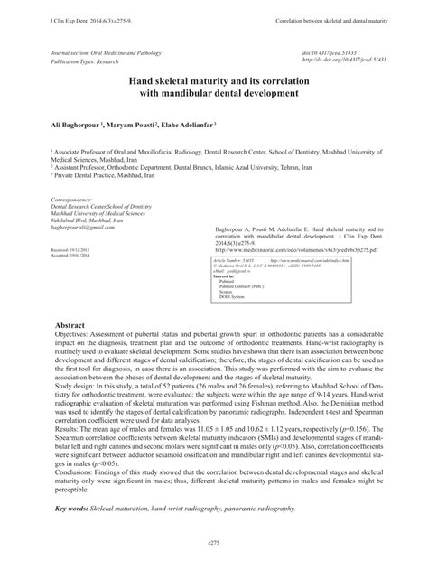 Pdf Hand Skeletal Maturity And Its Correlation With Mandibular Dental Development