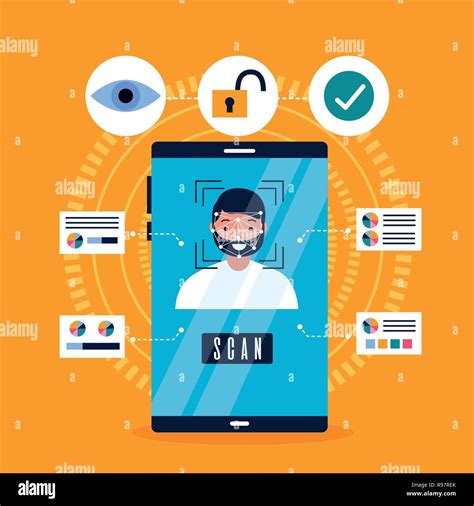 Man Mobile Face Scan Recognition Security Approved Vector Illustration