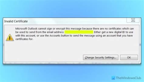 microsoft outlook cannot sign or encrypt this message