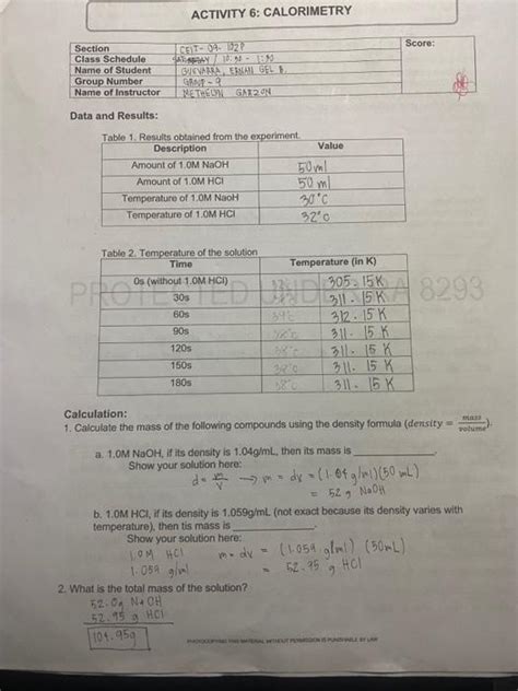 Solved Data And Results Calculation Calculate The Mass Chegg