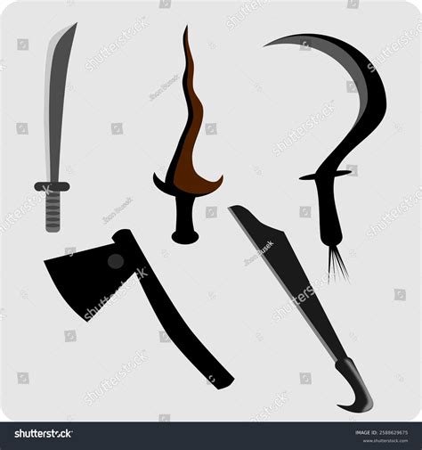 Illustration Showcasing Various Traditional Sharp Weapons Stock Vector