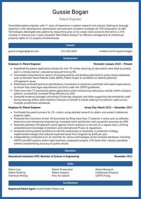 Patent Engineer Resume CV Example And Writing Guide