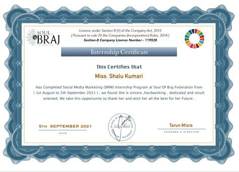 Glad To Announce That I Have Successfully Completed My Internship With Soul Of Braj Federation