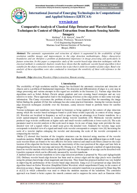 Pdf Comparative Analysis Of Classical Edge Detector And Wavelet Based
