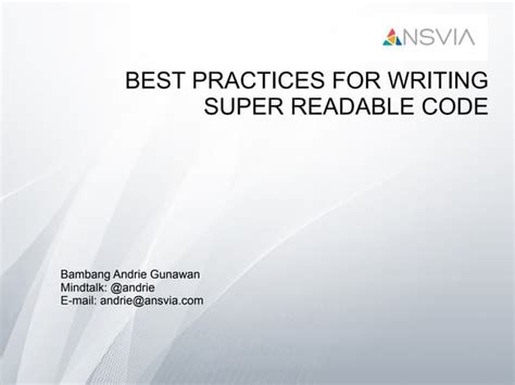 Best Practices For Writing Super Readable Code Ppt