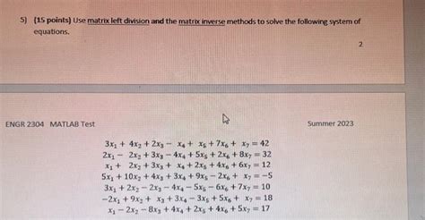 solved 5 15 points use matrix left division and the