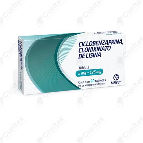 Ciclobenzaprina Clonixinato De Lisina 5 Mg 125 Mg 20 Tabletas Maver