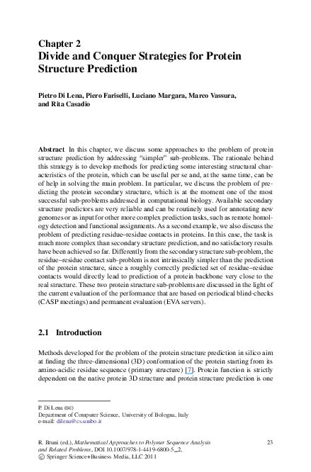 Pdf Divide And Conquer Strategies For Protein Structure Prediction