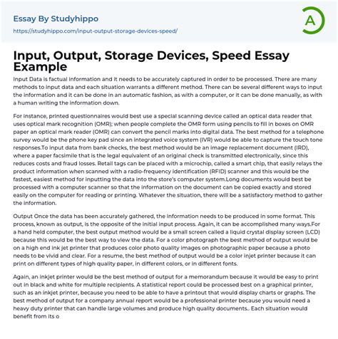 Input Output Storage Devices Speed Essay Example StudyHippo