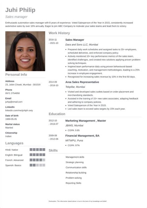 CV Format Templates For A Job In India In