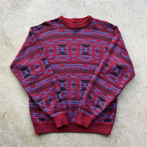 Vintage Aztec Knit Sweater Fits Mens Medium See Depop