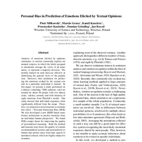 Personal Bias In Prediction Of Emotions Elicited By Textual Opinions Acl Anthology