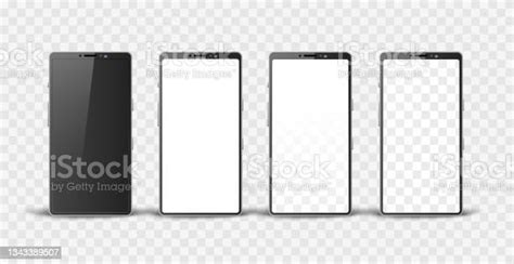 현실적인 전화 화면 다른 디스플레이 흰색 검은 색과 투명 휴대 전화 디자인 템플릿 개체 3d 모형과 스마트 폰 가제트 전면 보기 벡터 격리 집합 3차원 형태에 대한 스톡