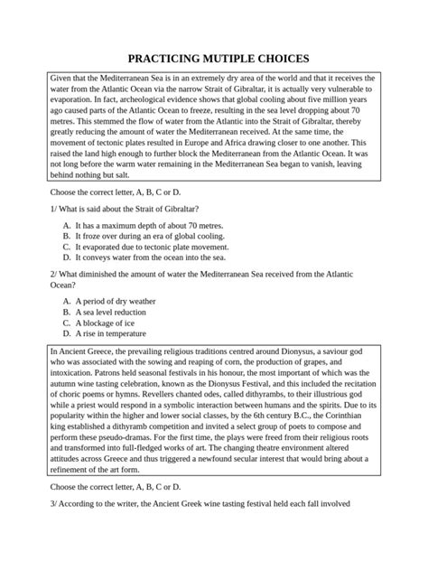 Practicing Mutiple Choices Pdf Mediterranean Sea Nevada