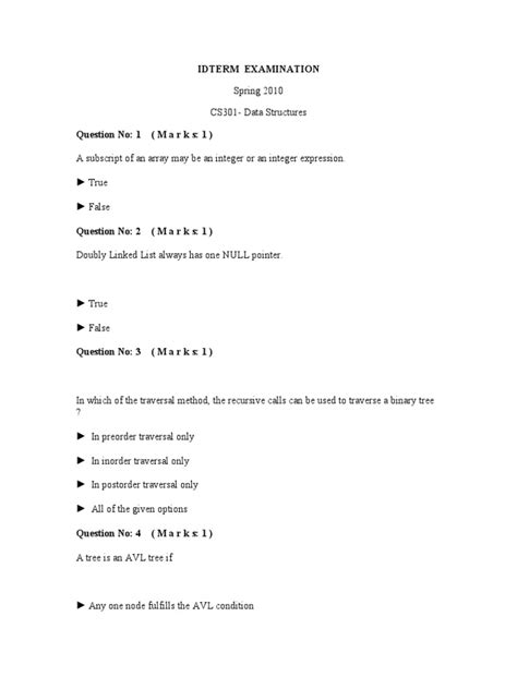 Cs301 Midterm Paper 1 Pdf Boolean Data Type Queue Abstract Data
