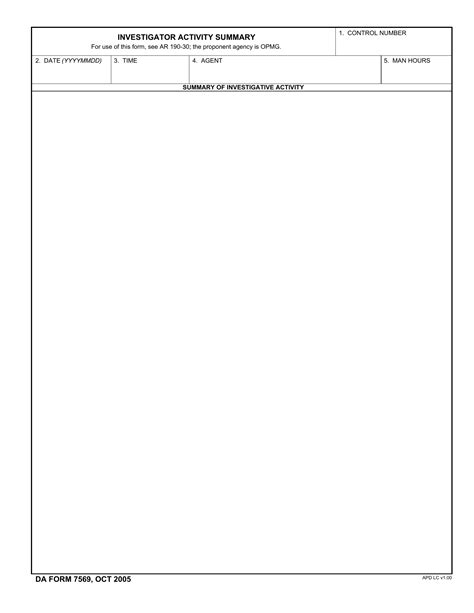 Da Form 7569 Investigator Activity Summary Document Template