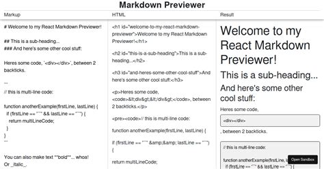 fcc build a markdown previewer codesandbox